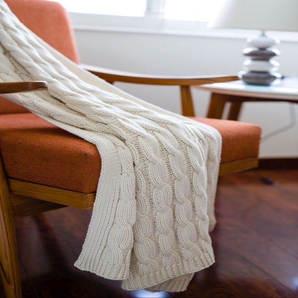 Classic and Cozy 100% Cotton Cable Knit Throw Blanket Ivory Navy ...
