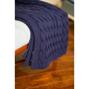 Classic and Cozy 100% Cotton Cable Knit Throw Blanket Ivory Navy ...