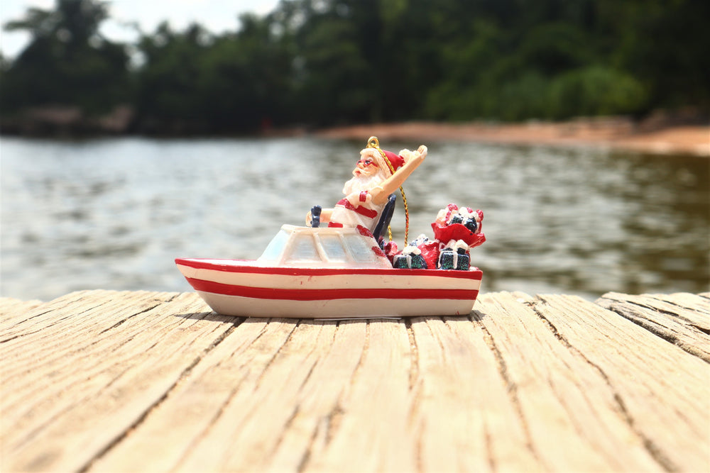 Santa Driving Speedboat with Gifts Nautical Christmas Ornament ...